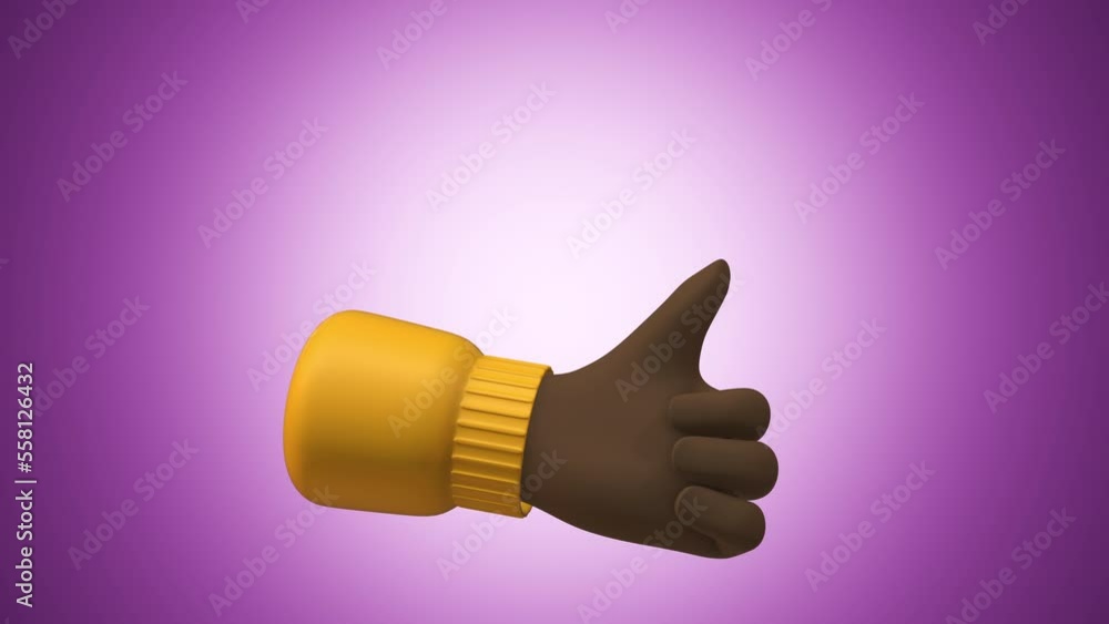 3D animation of a cartoon hand with four fingers that Like Success ...
