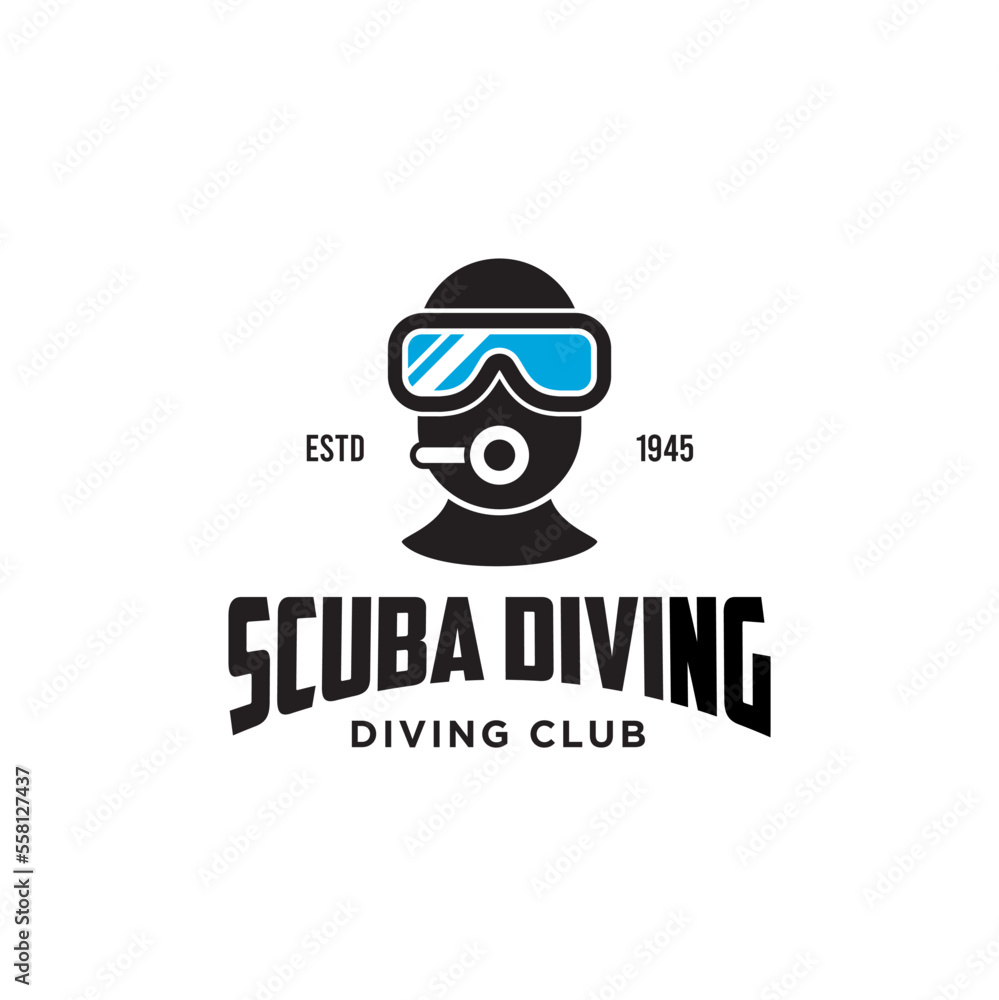 Scuba Diving Vector Logo Design Illustration of Under Water Swimming ...