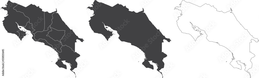 set of 3 maps of Costa Rica - vector illustrations Stock Vector | Adobe ...