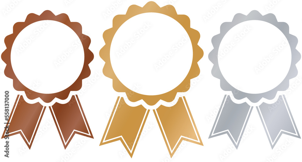 vector illustration of gold, silver and bronze colored award ribbon ...