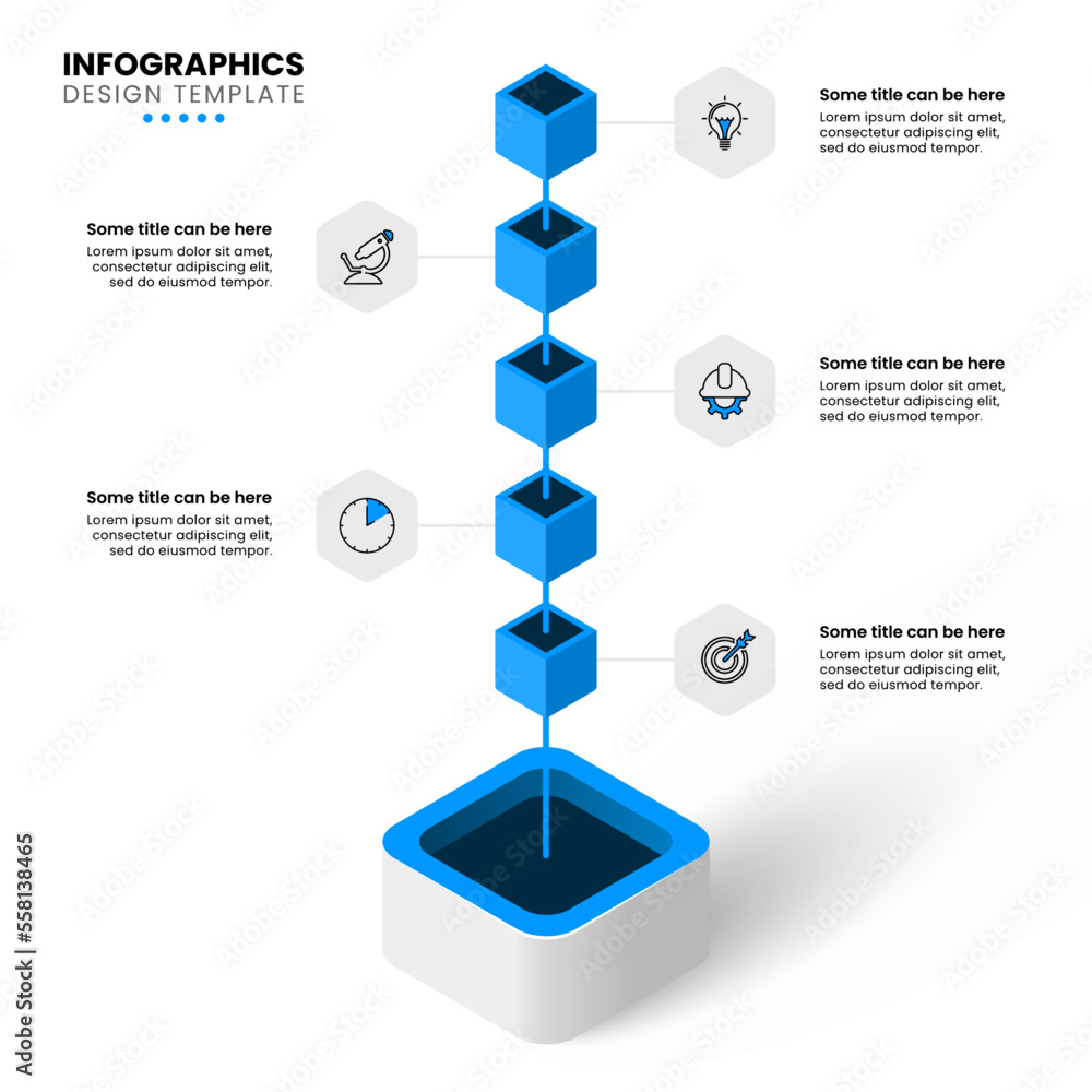 Infographic template. 5 blue 3d connected cubes. Vector Stock Vector ...
