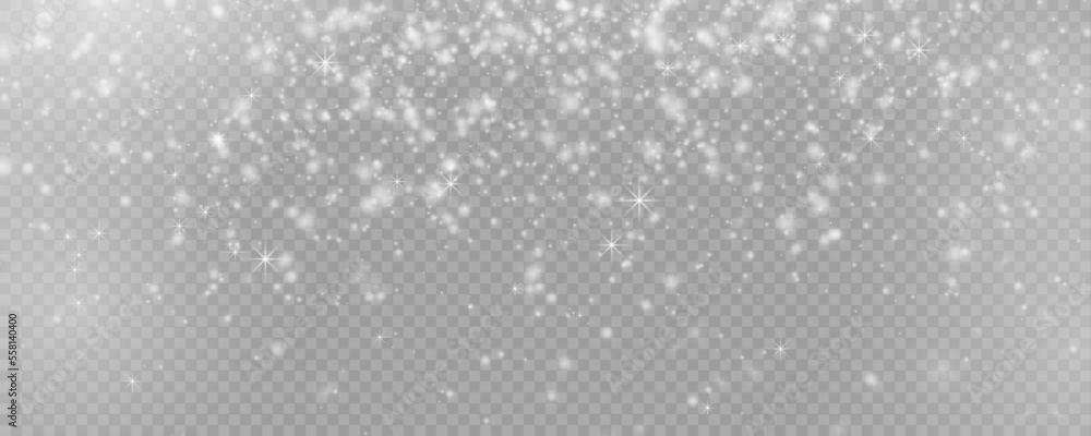 Realistic vector falling snow fall overlay. Shining snowflakes on ...