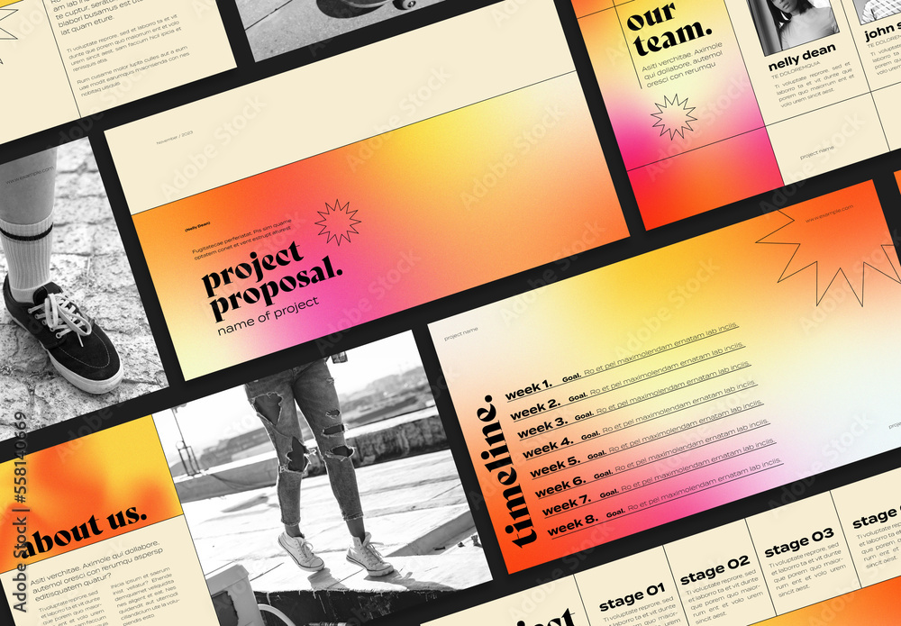 Pink and Orange Gradient Pitch Deck Presentation Stock Template | Adobe ...