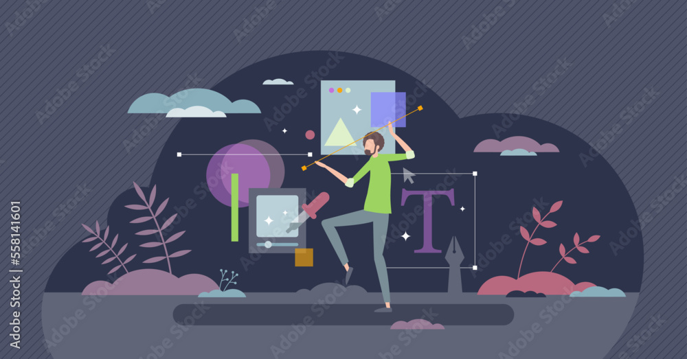 Digital design work with artistic and creative drawing tiny person ...