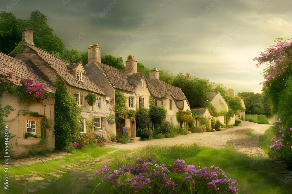 Traditional English village scene, created with Generative AI ...