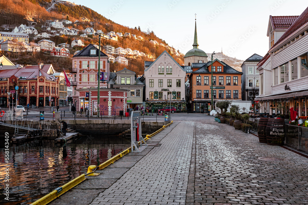 Bryggen historic harbour district in Bergen. Hanseatic wharf in Bergen ...