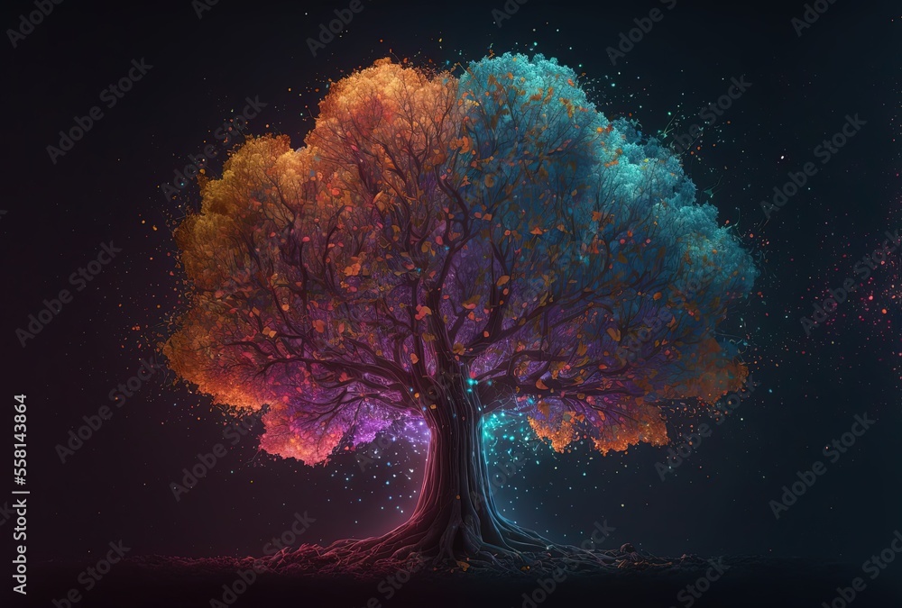 divine tree with glitter glow light, tree of the universe, tree of life ...