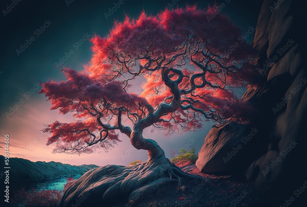 illustration of beautiful Japanese maple tree with nature background ...