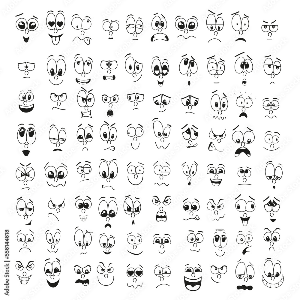 Cartoon faces or emoticon doodle. Vector illustration icons set Stock ...