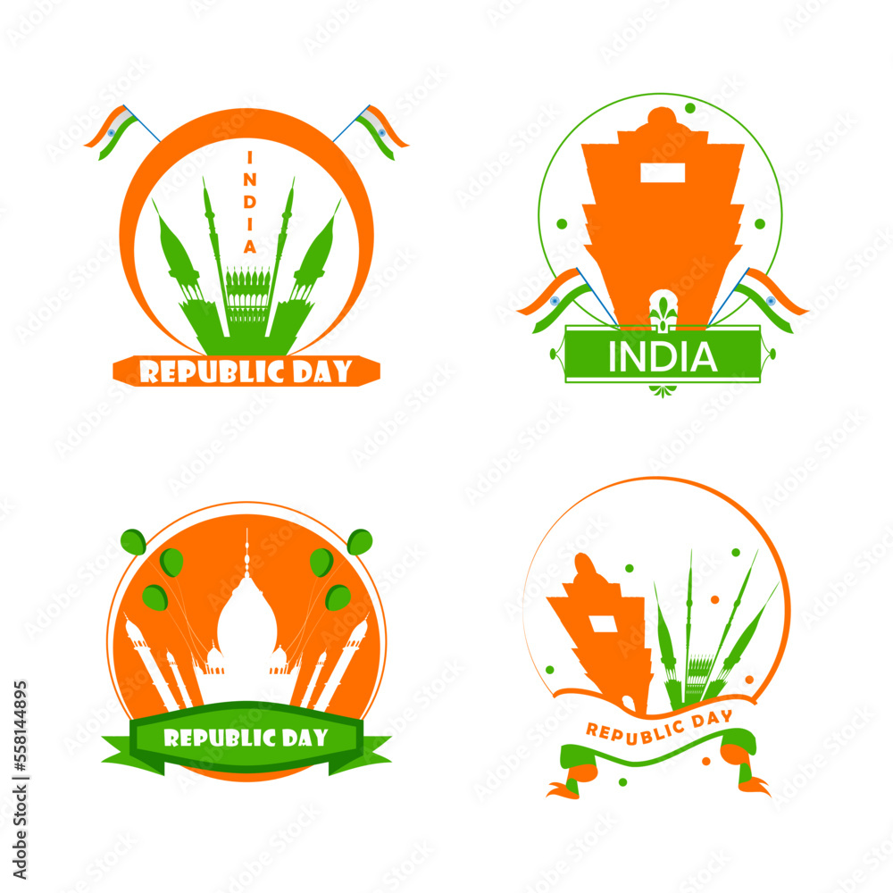Abstract emblem, badges and logo set of four tricolor indian flag and ...