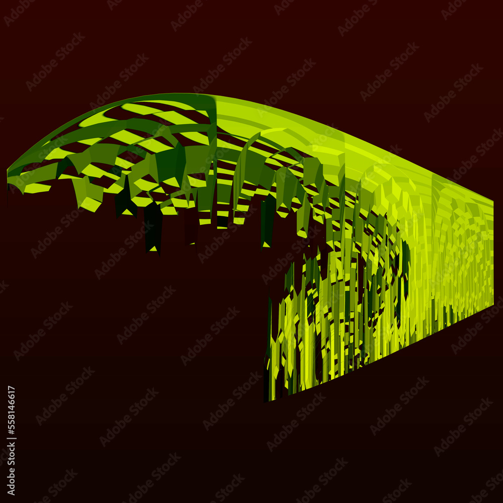 green graphic design with irregular block pattern and shapes on black ...