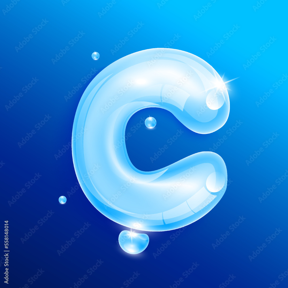 Water alphabet letter C. Font type uppercase letters isolated on blue ...