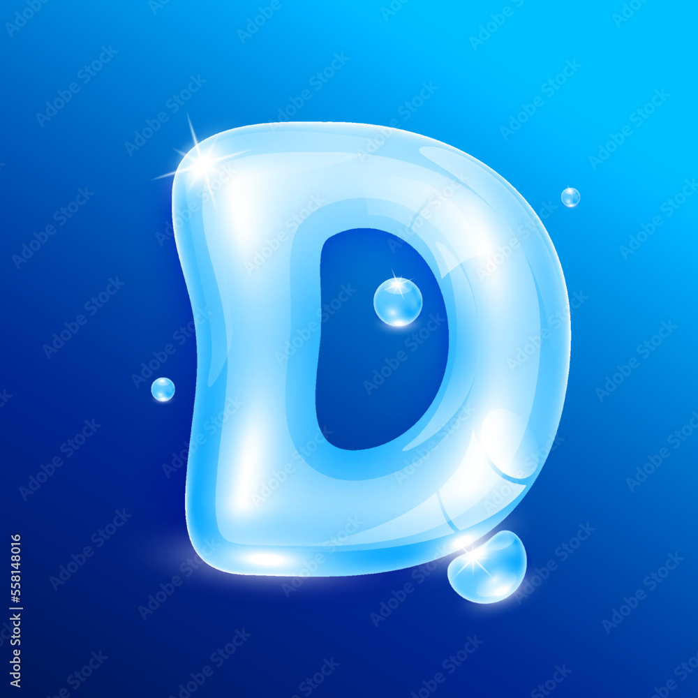 Water alphabet letter D. Font type uppercase letters isolated on blue ...