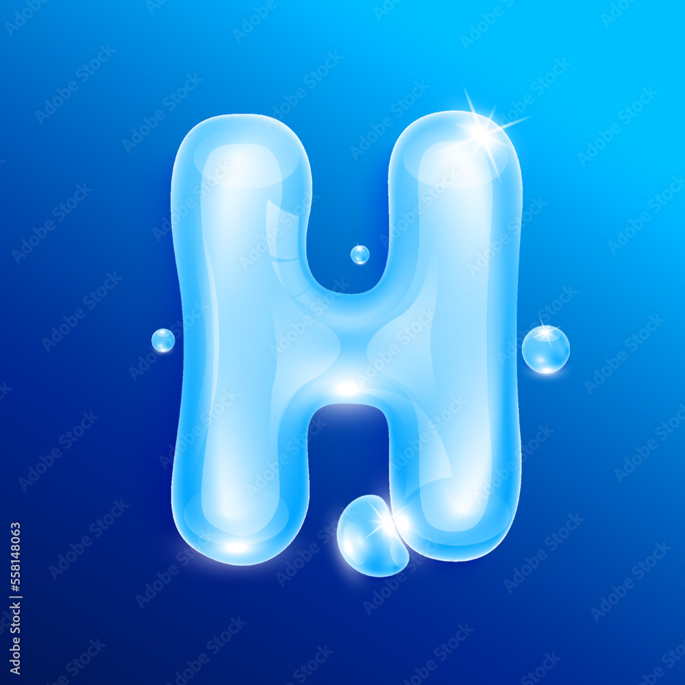 Water alphabet letter H. Font type uppercase letters isolated on blue ...