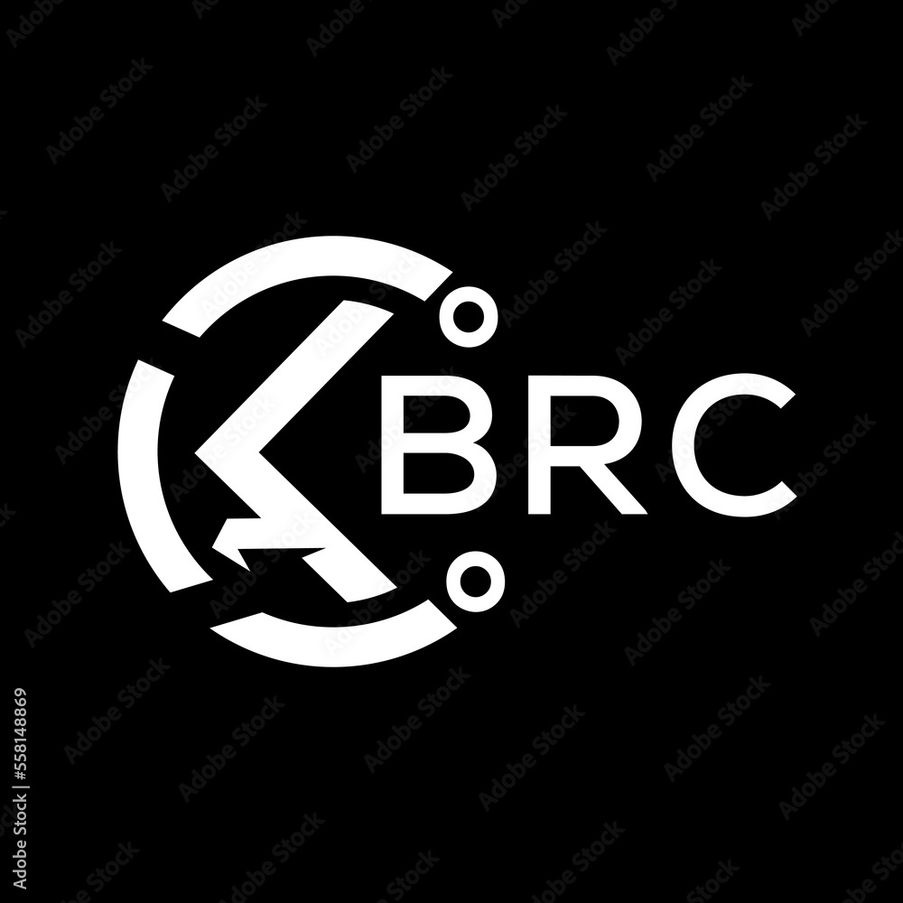 BRC letter logo. BRC white image on black background. BRC vector logo ...