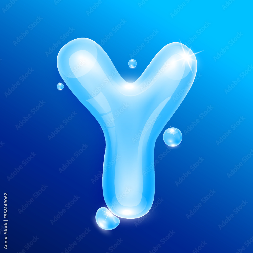 Water alphabet letter Y. Font type uppercase letters isolated on blue ...