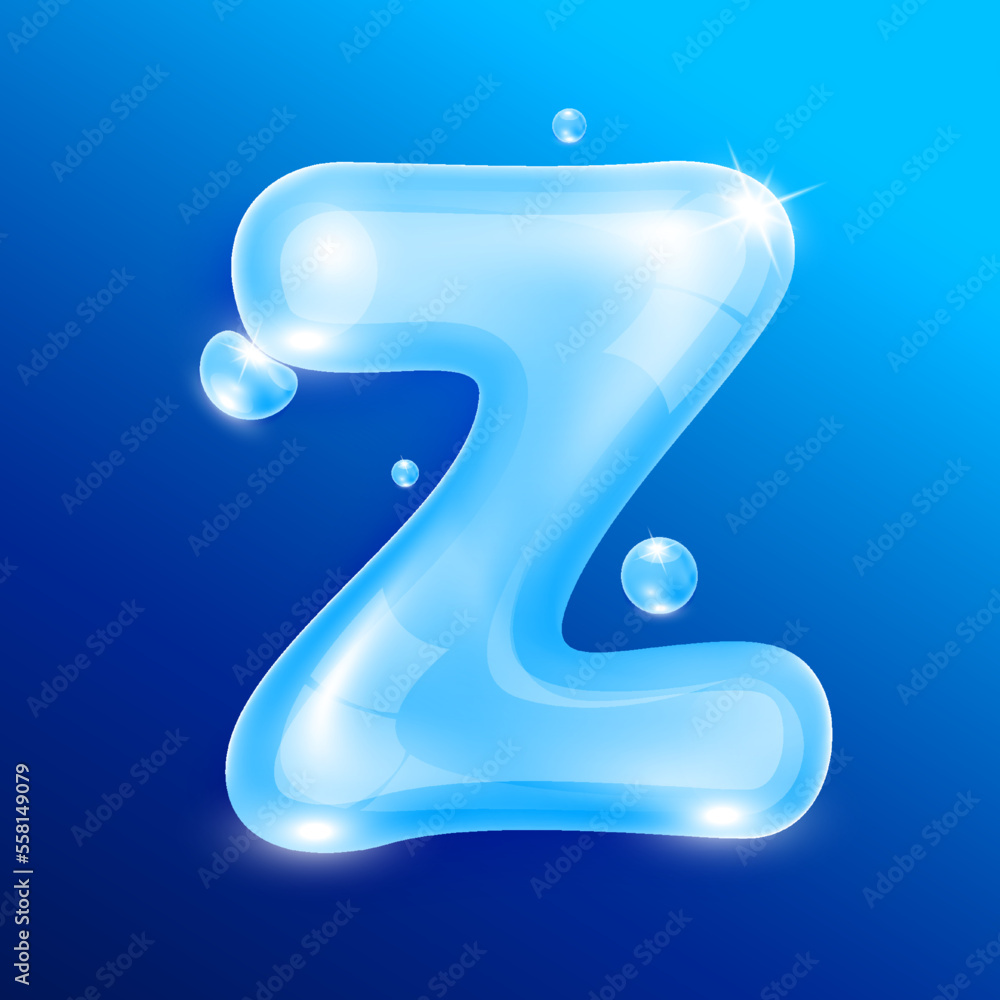 Water alphabet letter Z. Font type uppercase letters isolated on blue ...