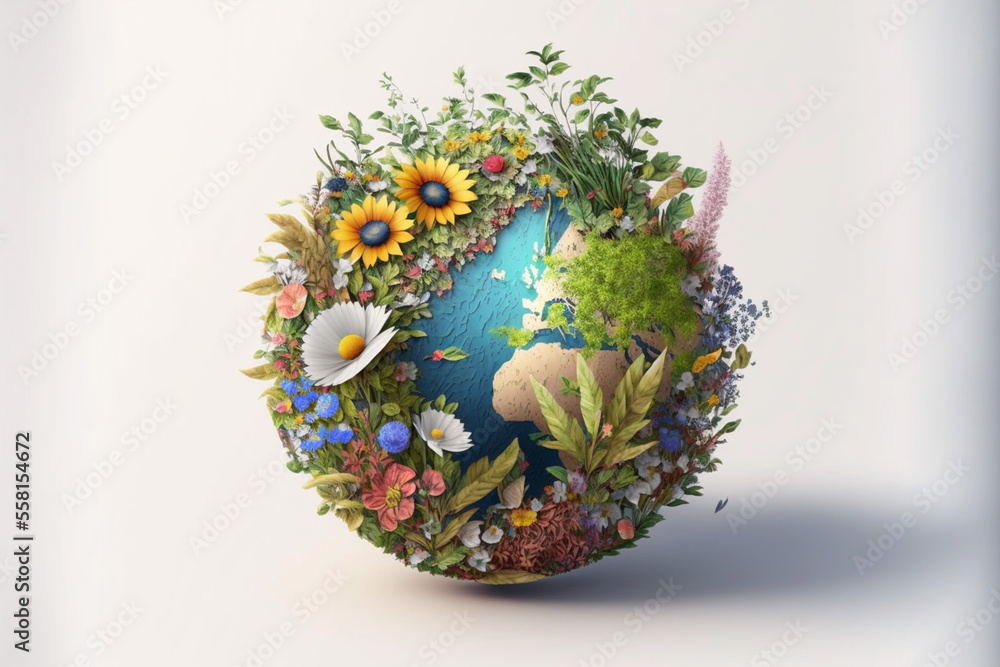 beautiful planet earth made of flowers and sprouting plants, save the ...