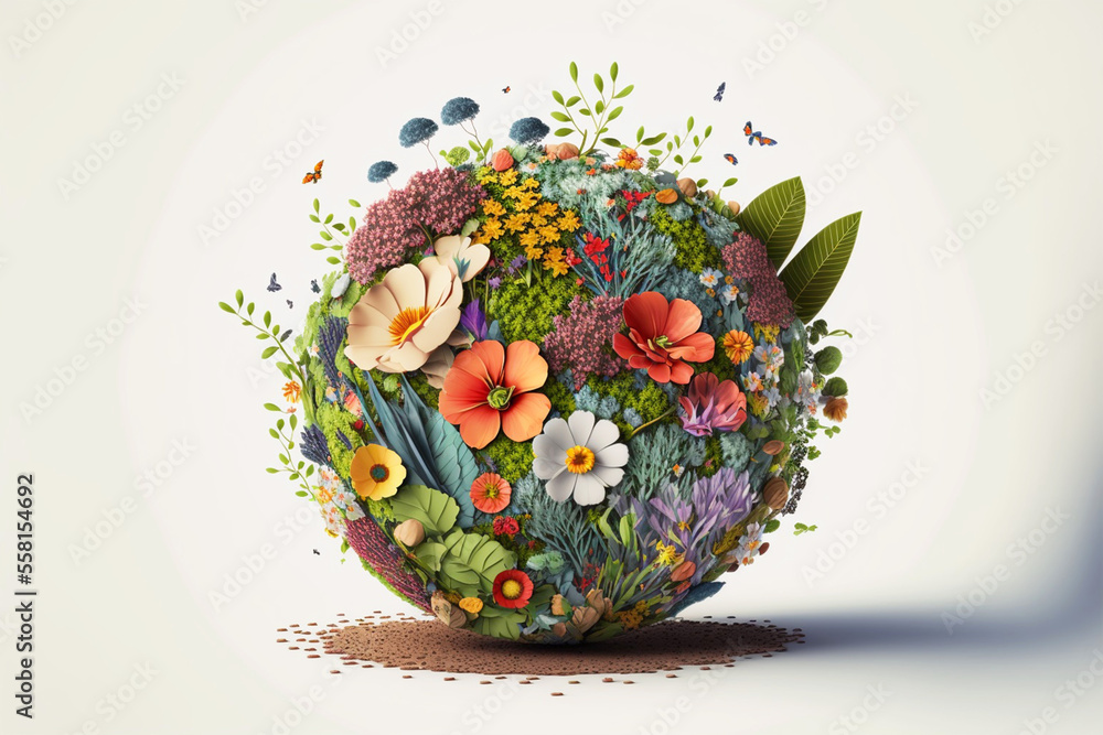 beautiful planet earth made of flowers and sprouting plants, save the ...