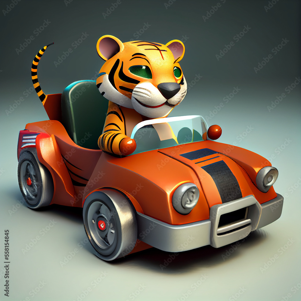 Cartoon Tiger driving a racecar ai art Stock Illustration | Adobe Stock