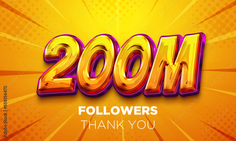 200 Million followers celebration. Social media poster. Followers ...
