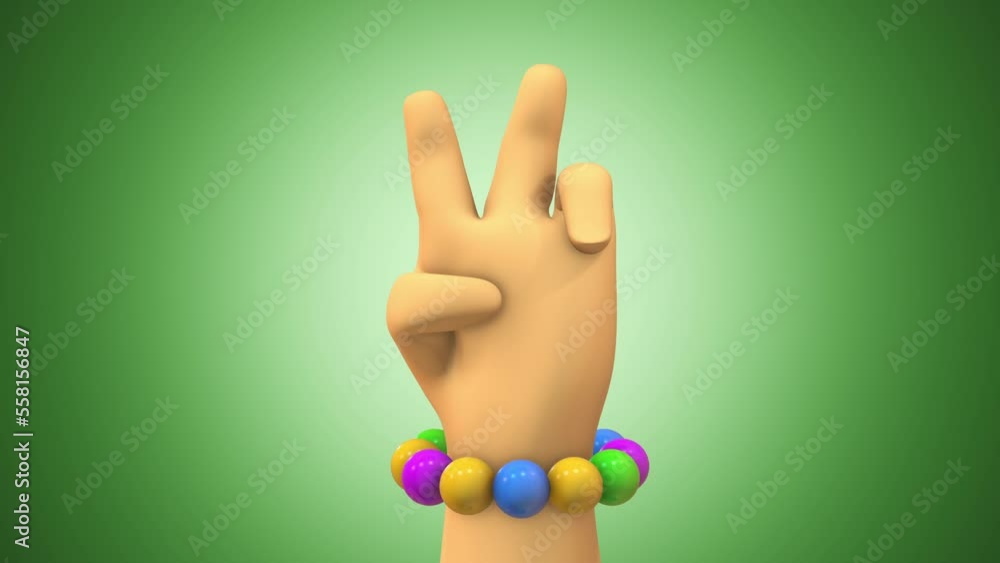3D animation of a cartoon hand with four fingers that Peace emoji ...