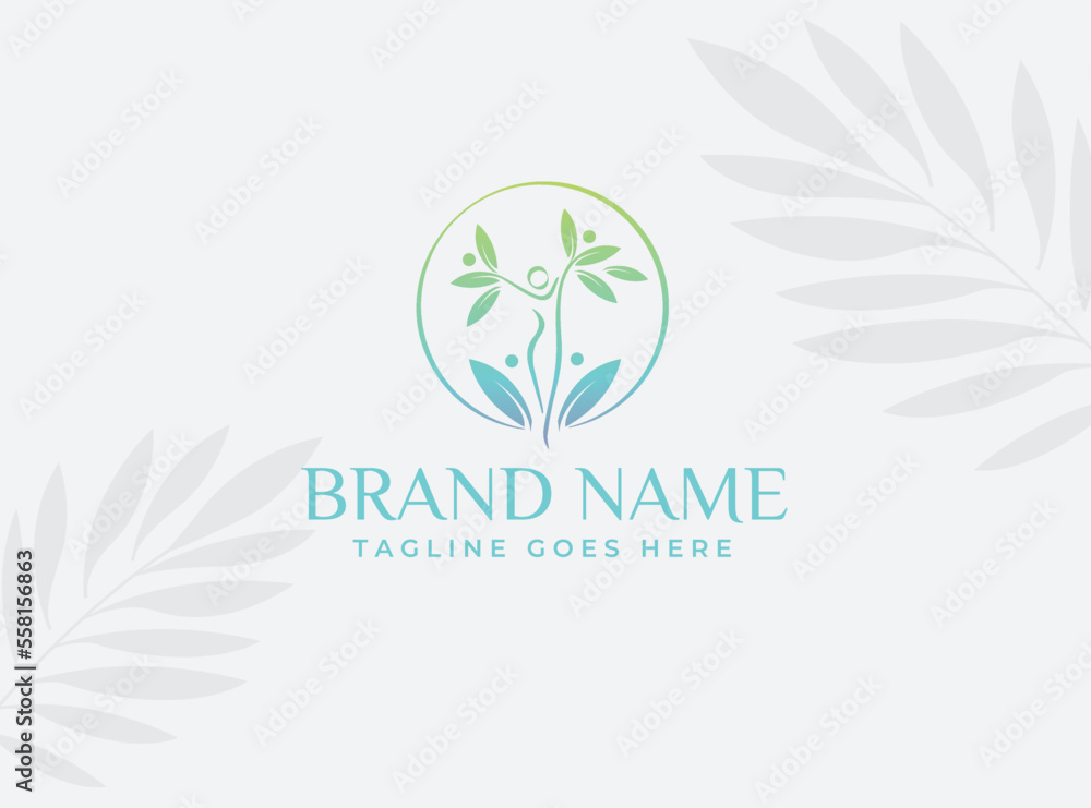 Vetor de Abstract life logo design with green leaves and human ...