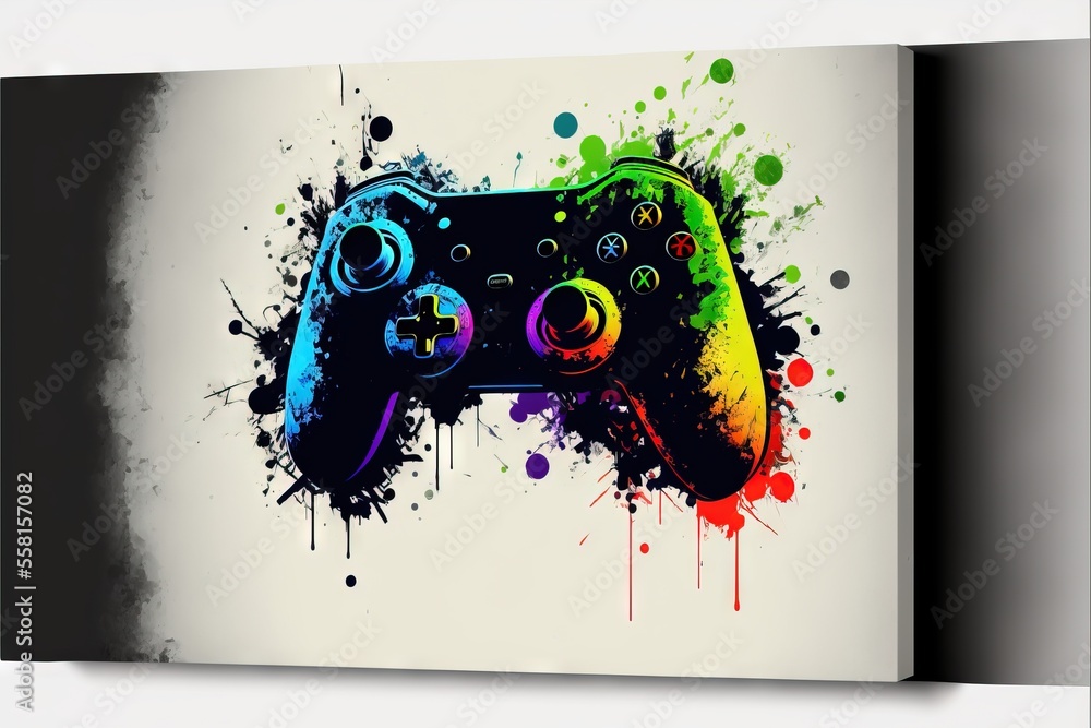 a painting of a video game controller on a white background with a ...