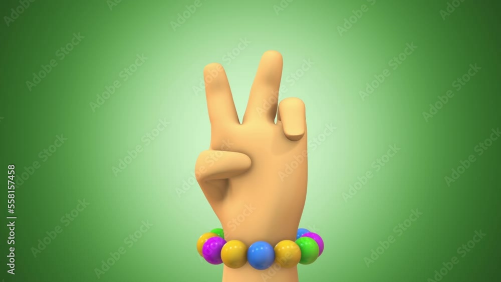 3D animation of a cartoon hand with four fingers that Peace emoji ...