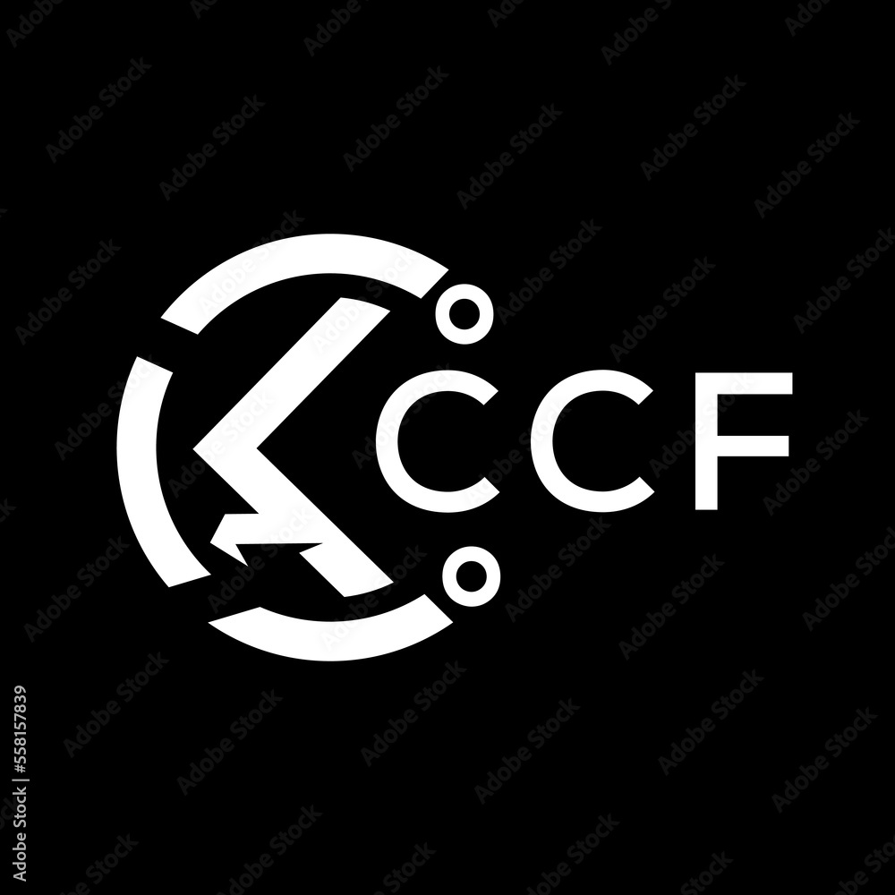 CCF letter logo. CCF white image on black background. CCF vector logo ...