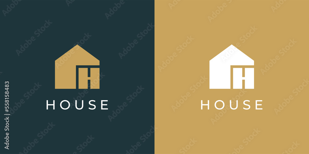 House Logo. White and Gold House Symbol with H Letter isolated on ...