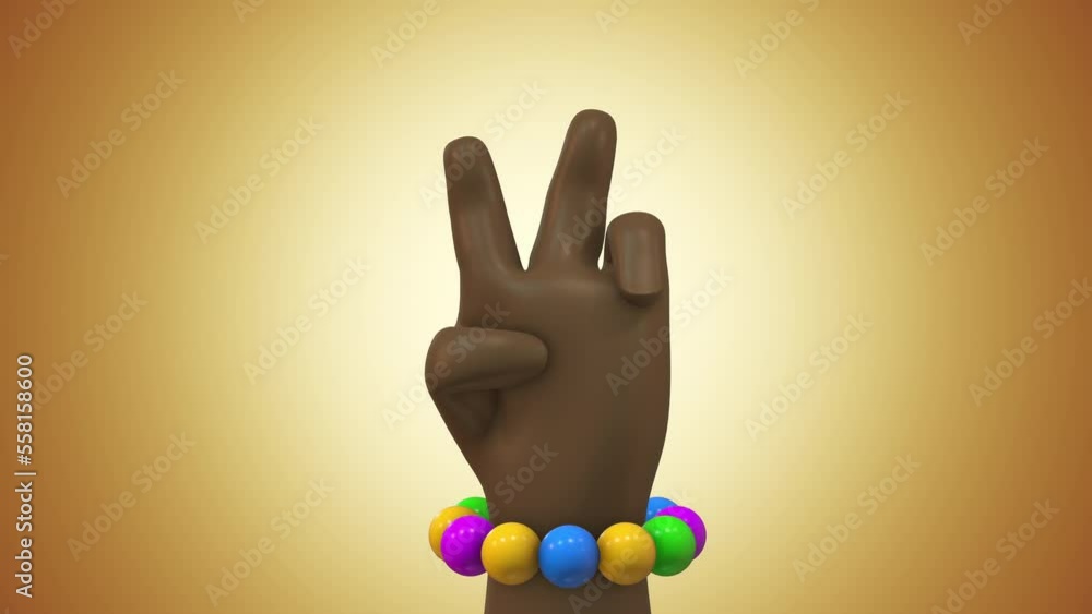 3D animation of a cartoon hand with four fingers that Peace emoji ...