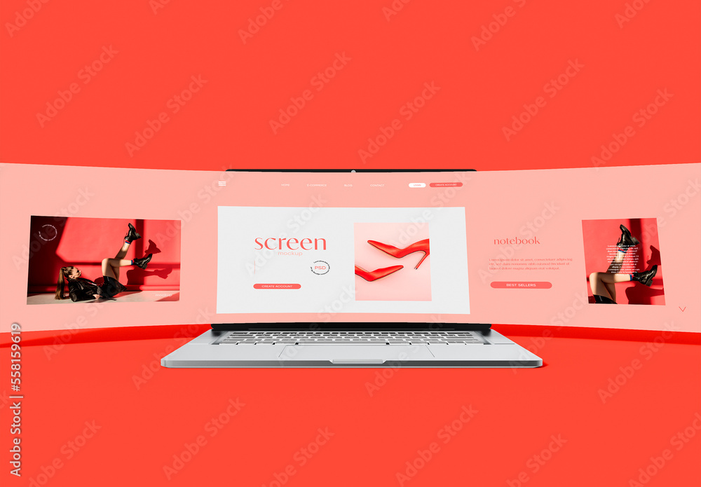 Laptop with Web Page Screen Mockup Stock Template | Adobe Stock