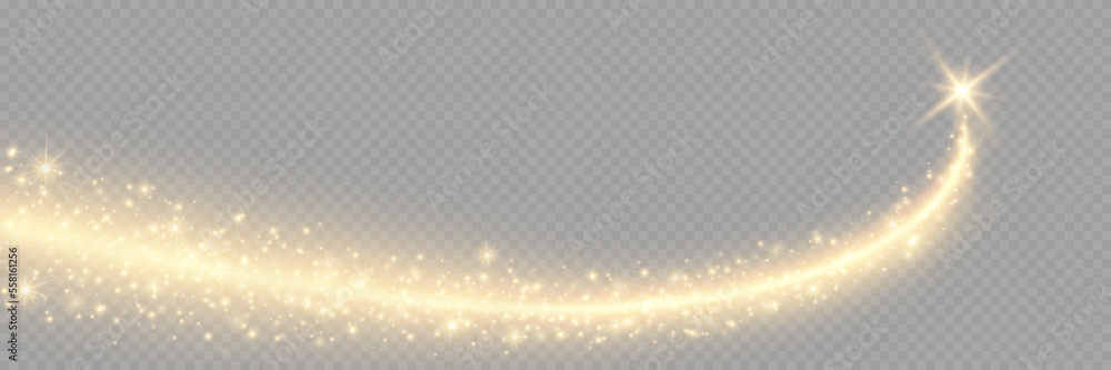 Vector golden sparkling falling star. Stardust trail. Cosmic glittering wave. Light dust. Stock ...