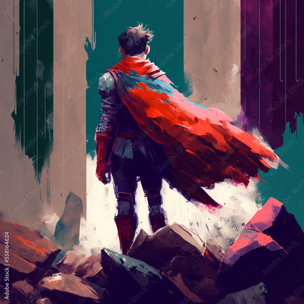 A scene that captures the feeling of courage, using colors and shapes ...