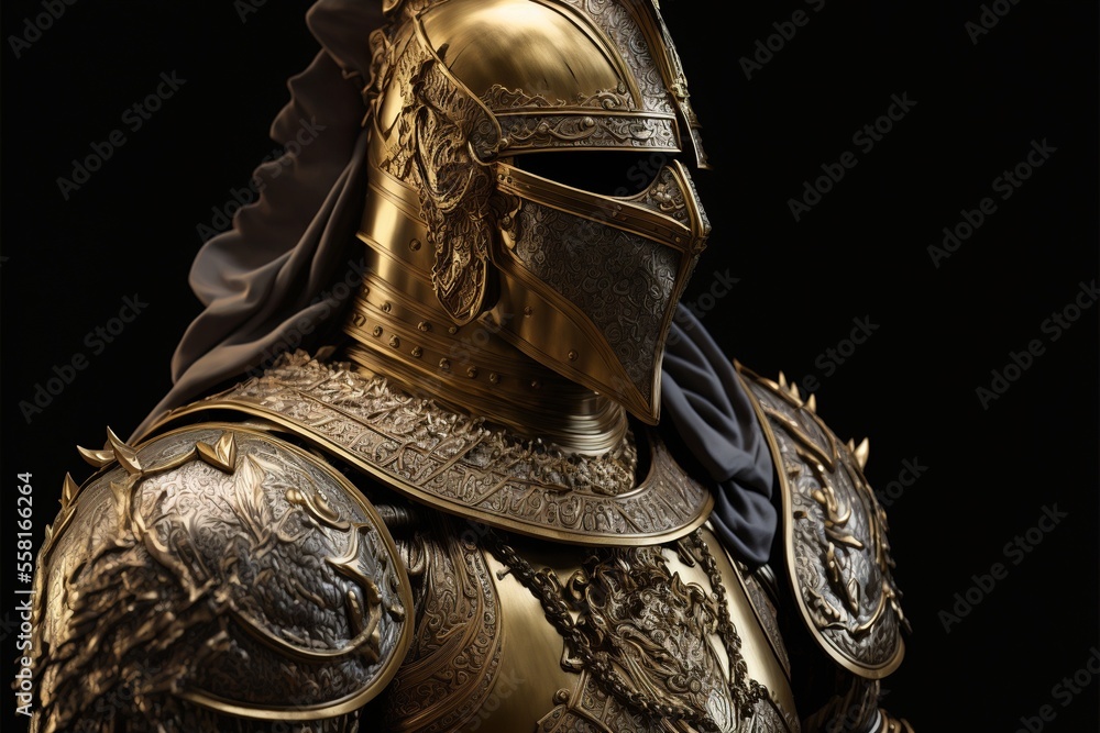 Medieval knight in golden armor. Digital illustration AI Stock ...