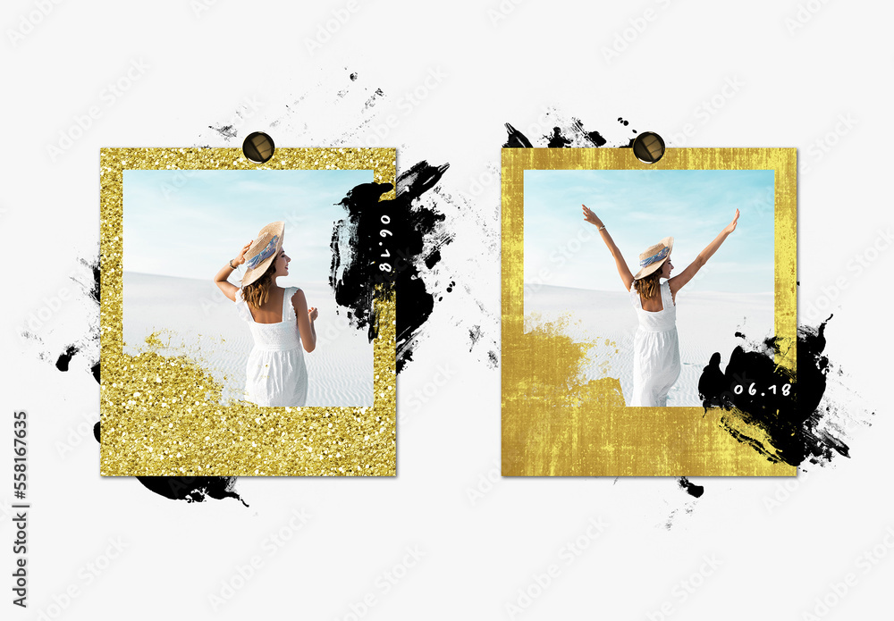 Photo Mockup With Gold Polaroid Frames Stock Template | Adobe Stock