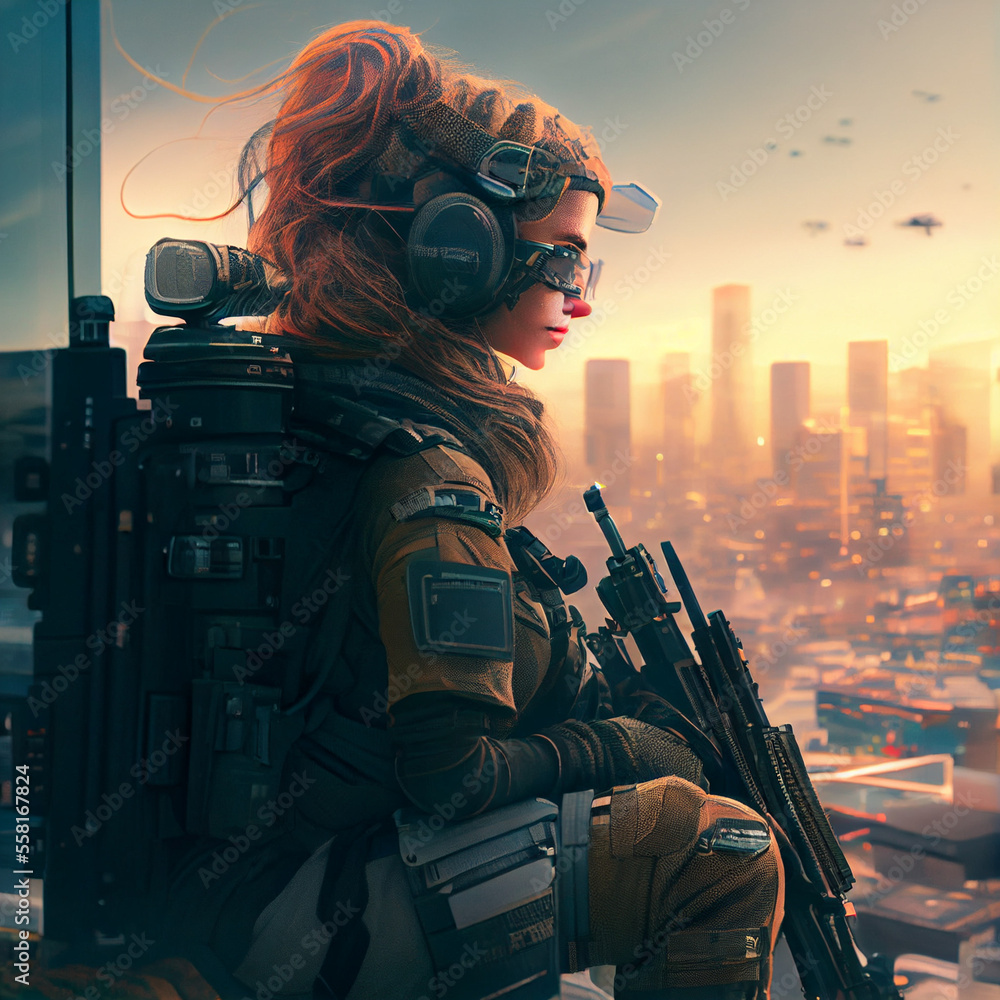 Beautiful female sniper wearing tactical combat armor, generative ai ...