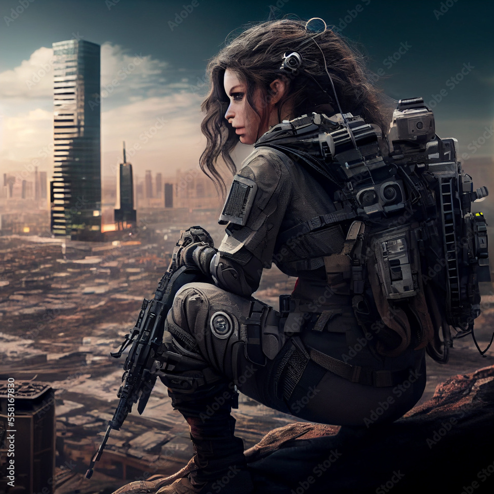 Beautiful female sniper wearing tactical combat armor, generative ai ...