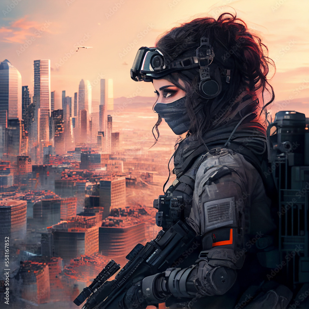 Beautiful female sniper wearing tactical combat armor, generative ai ...