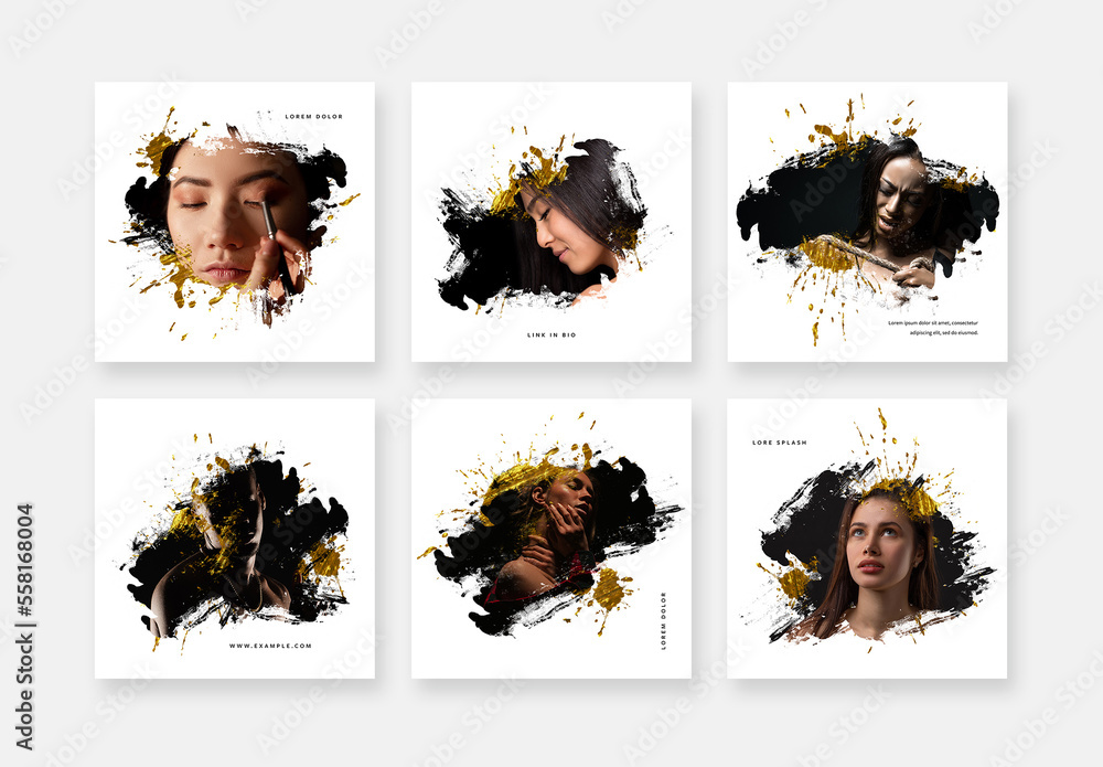 Abstract Brush Stroke Photo Placeholders With Gold Texture For Social ...