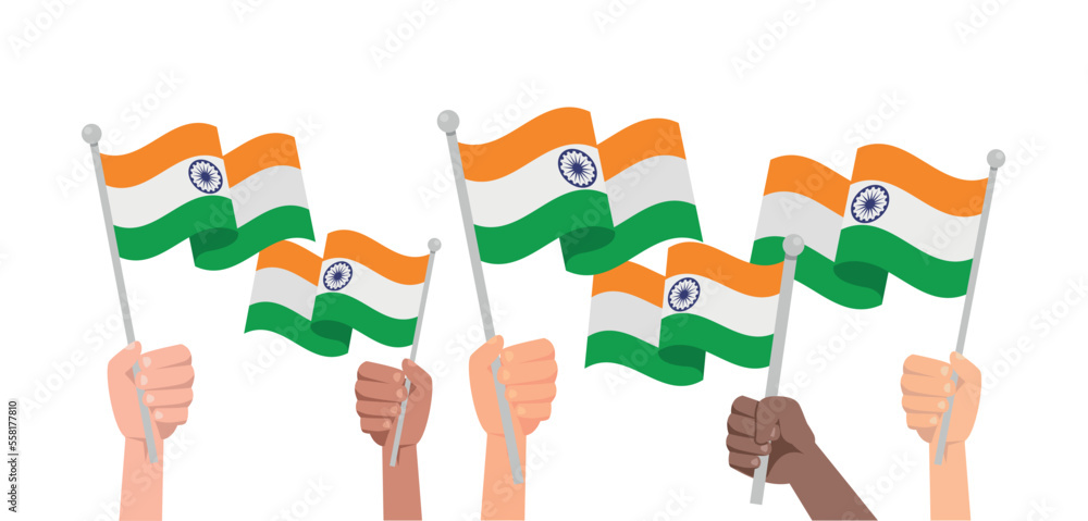 Hands with India flag isolated on white background. People hold India ...
