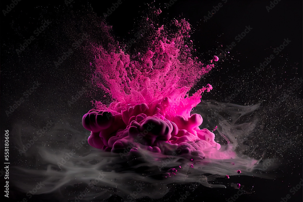 pink explosion on a black background, generative ai Stock Illustration ...