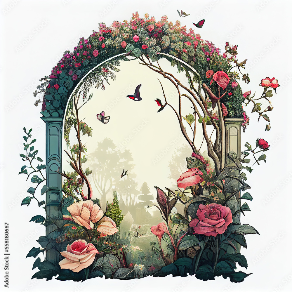 Generative AI: enchanted fairy tale arch with flowers Stock ...