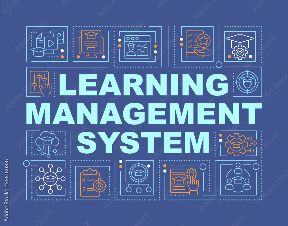 Learning management system word concepts blue banner. Infographics with editable icons on color ...