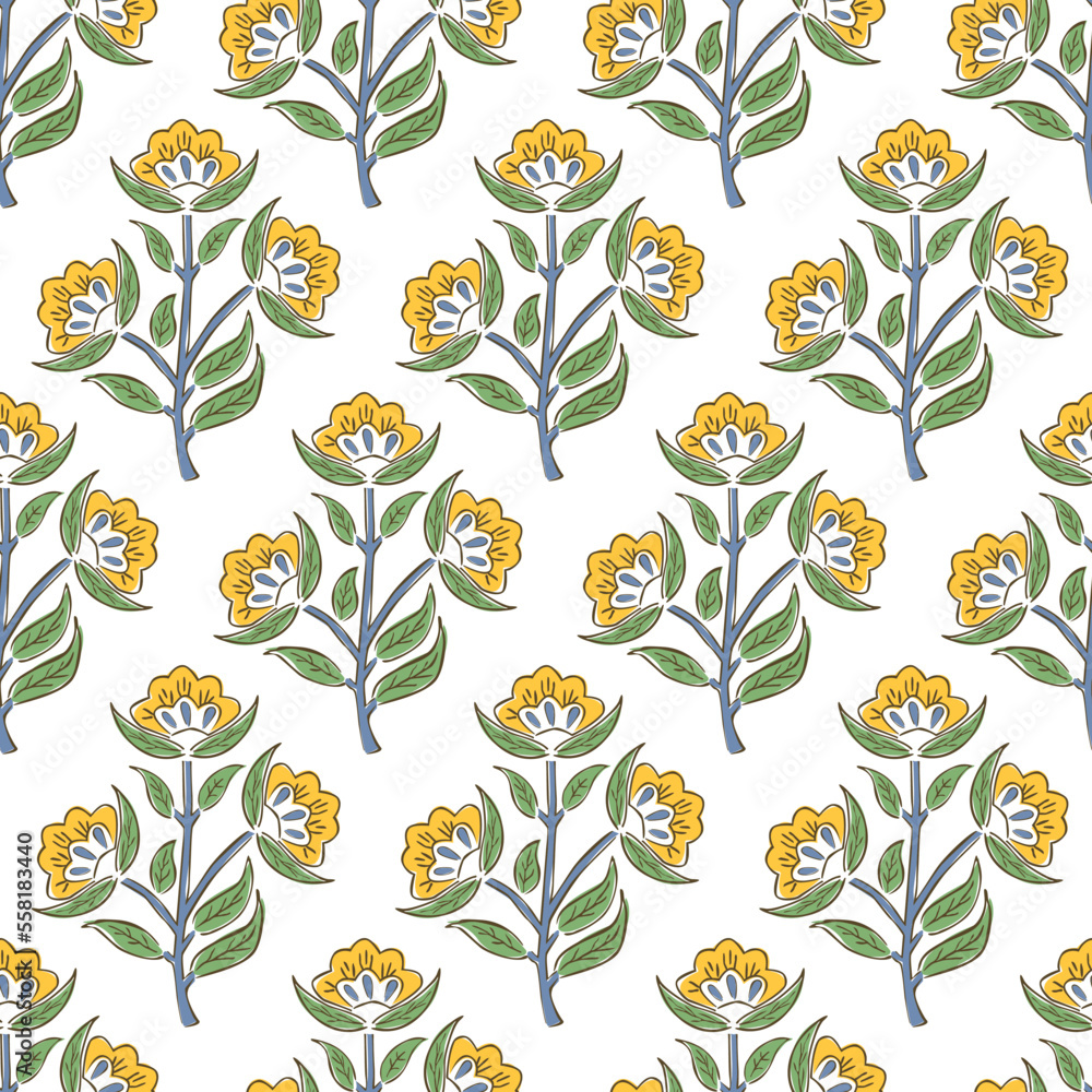 SPRIG FLORAL WITH BLOCK PRINT DETAIL SEAMLESS PATTERN IN EDITABLE ...