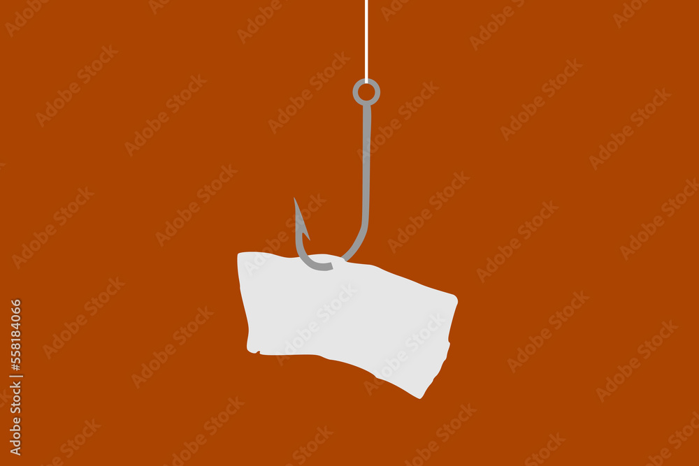 Vector illustration of a fish hook with a piece of paper attached to it ...