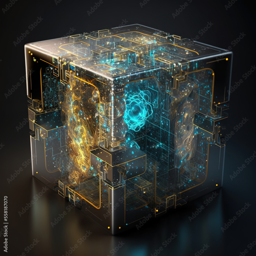 Bright box. Shine square. Light geometry. Smart code. Energy effect ...