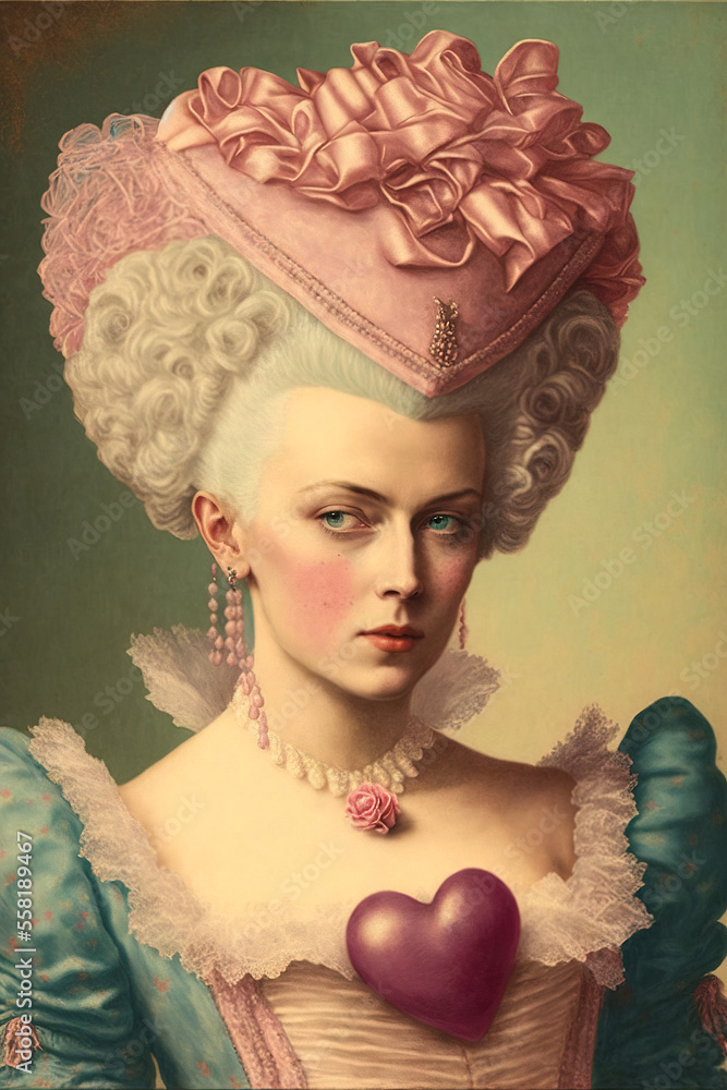 Old fashioned Renaissance portrait of a beautiful woman in a pompous ...