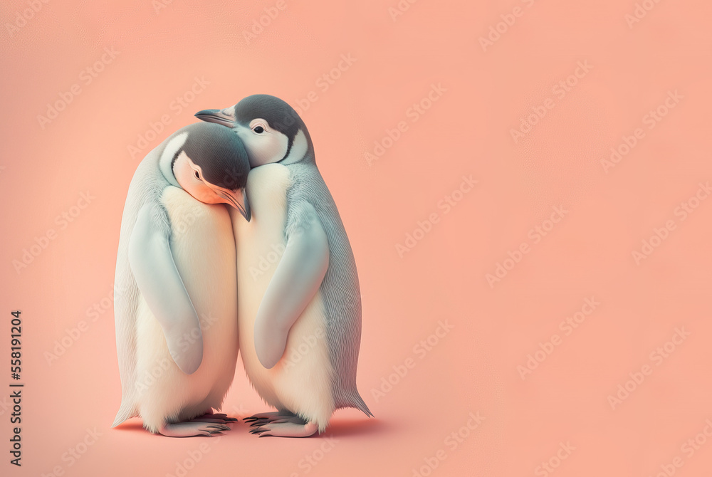 Two Penguins Hugging